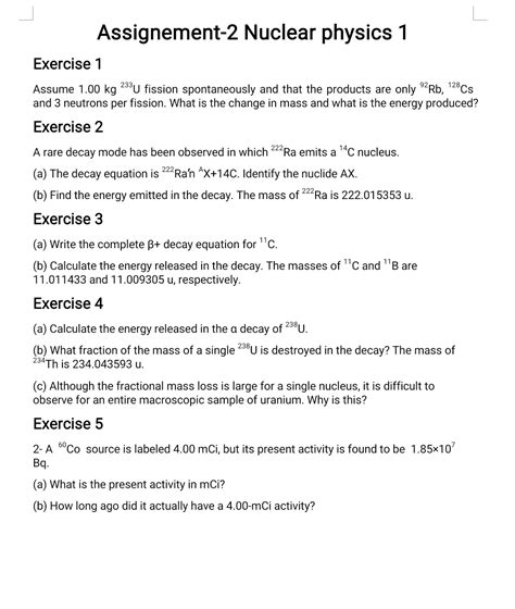 Solved Assignement 2 Nuclear Physics 1 Exercise 1 Assume