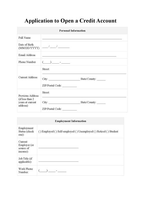 Free Credit Account Application Form Template