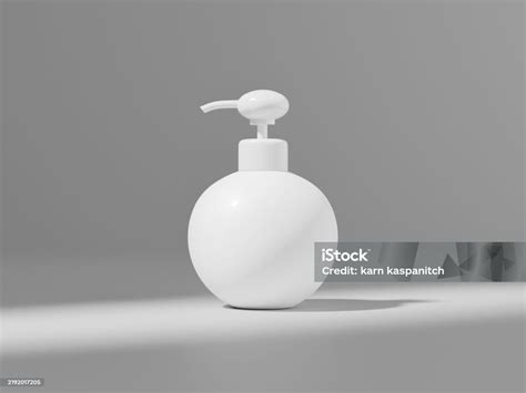 원형 펌프 병 모형 궤도 모양 디스펜서 병 배경에 분리 플라스틱 바디 워시 포장 로션 용기 액체 디스펜서 액체 기여자 비누 및 헤어 제품 병 모형 0명에 대한 스톡 사진 및