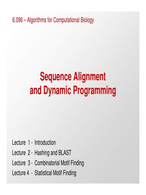 Sequence Alignment And Dynamic Programming 6096 Algorithms For Computational Biology Pdf