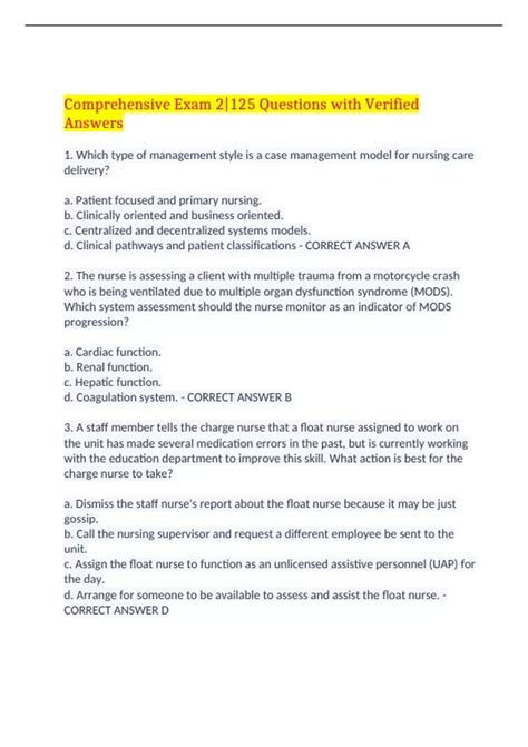 Comprehensive Exam 2 125 Questions With Verified Answers 100 Correct Ati Pn Comprehensive