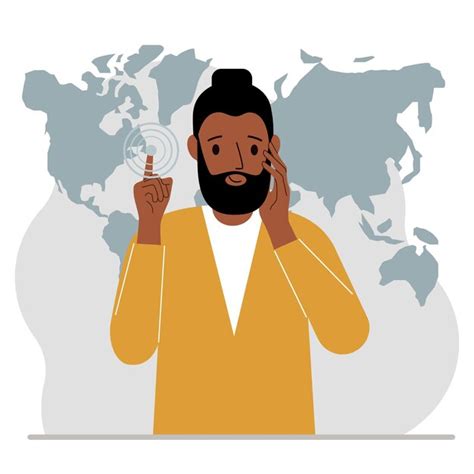 Premium Vector A Man Presses His Finger On A Virtual Map Of The World