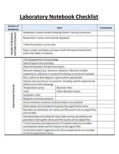 FREE Notebook Checklist Samples In MS Word Google Docs PDF