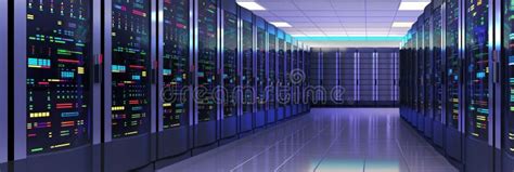 Data Center Server Room Features Multiple Computer Racks With Storage Equipment Mainframe