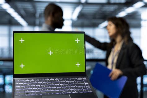 Mockup Laptop Used By Data Center Admins In Blurry Background Stock
