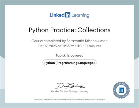 Saraswathi Krishnakumar On Linkedin Certificate Of Completion