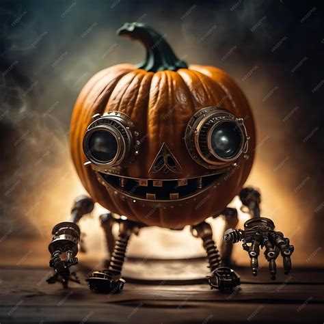 Premium Photo A Pumpkin Robot With A Face