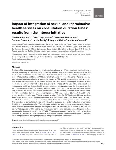 PDF Impact Of Integration Of Sexual And Reproductive Health Services On Consultation Duration