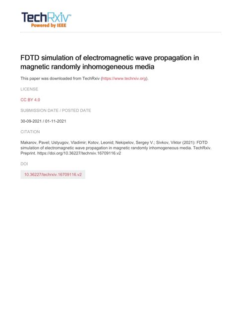 Pdf Fdtd Simulation Of Electromagnetic Wave Propagation In Magnetic Randomly Inhomogeneous Media
