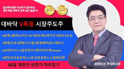 08일 개장전 상한가↑따라잡기 한화오션 알테오잰 레인보우로보틱스 Sk하이닉스 씨젠 삼성전자 두산로보틱스 한미반도체