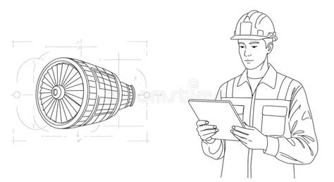 Aerospace Engineer Analyzing Jet Engine Design Stock Illustration