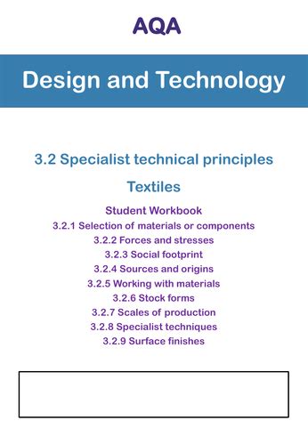 Aqa Gcse Dandt Workbook 3 2 Specialist Technical Principles Textiles Teaching Resources