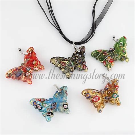 Glitter Butterfly Lampwork Murano Glass Necklace Pendant Jewellery