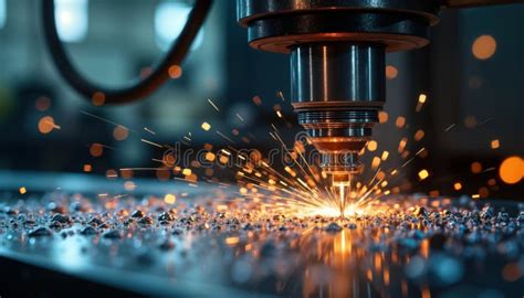 Cnc Milling Machine Cuts Metal Creating Sparks Precision Machining Process Industrial