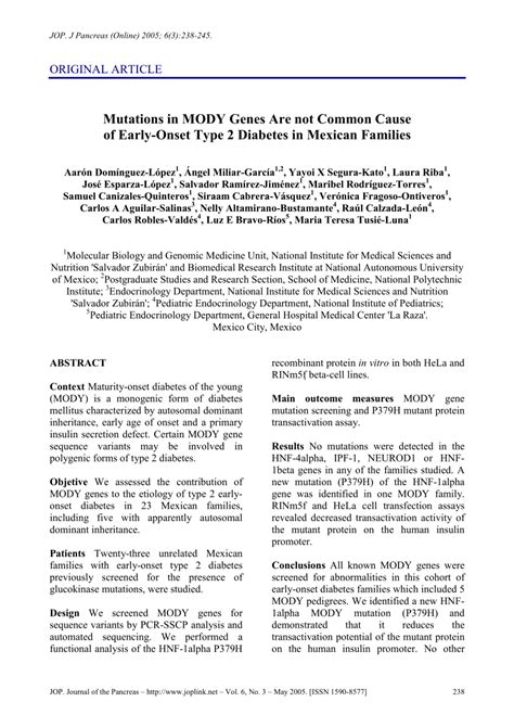 Pdf Mutations In Mody Genes Are Not Common Cause Of Early Onset Type