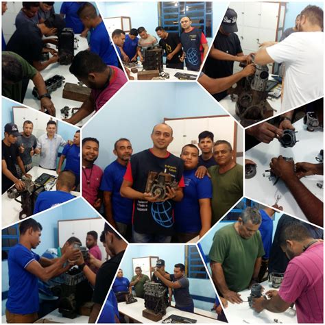 Alunos do curso técnico em mecânica durante prática de montagem e