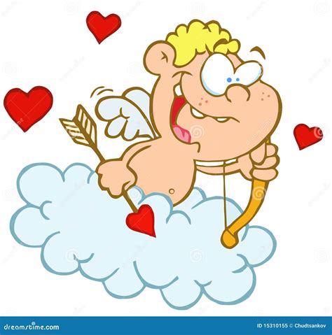 Cute Cupid With Bow And Arrow Flying In Cloud Stock Vector