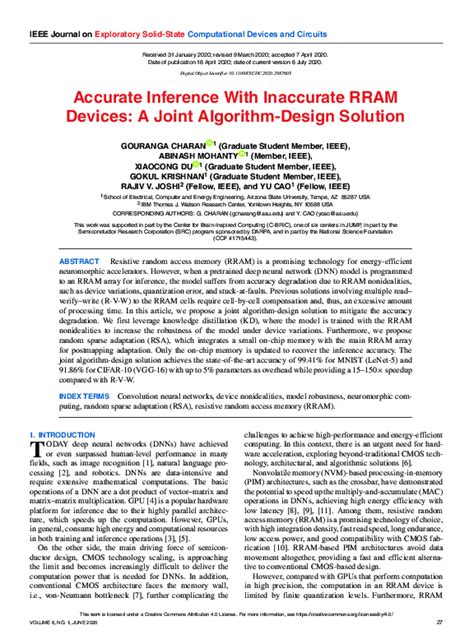 Pdf Accurate Inference With Inaccurate Rram Devices A Joint