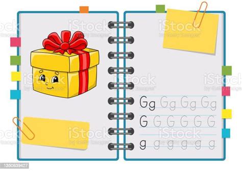 글 쓰기 G 추적 페이지 연습 시트 아이들을위한 워크 시트 유치원 운동 알파벳을 알아봅니다 귀여운 캐릭터 벡터 그림입니다 만화