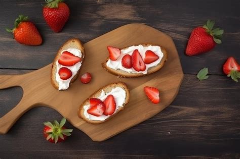 Premium Ai Image Strawberry And Cream Cheese Crostini