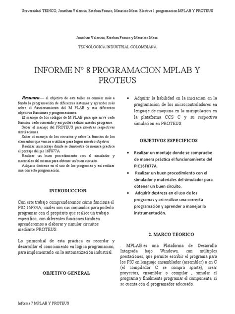 Informe 7 Programacion Mplab Y Proteus Pdf Programación De
