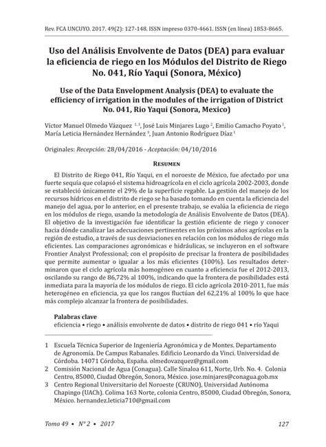 Pdf Use Of The Data Envelopment Analysis Dea To Evaluate The Efficiency Of Irrigation In The