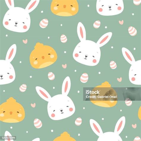 토끼와 병아리 원활한 패턴 배경 클라우드와 스칸디나비아 행복 토끼 부활제에 대한 스톡 벡터 아트 및 기타 이미지 부활제 카와이 0명 Istock