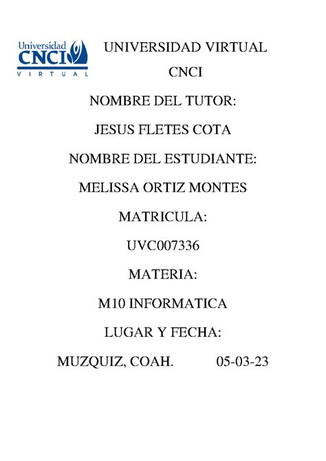 ACT Proyecto Modular Informatica 2 UNIVERSIDAD VIRTUAL CNCI NOMBRE