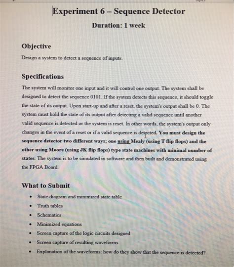 Solved Experiment Sequence Detector Duration Week Chegg