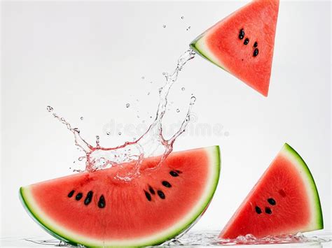 Watermelon Slice Water Splash Isolated On White Backgrpund Generated