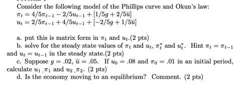 Solved Consider The Following Model Of The Phillips Curve Chegg Com