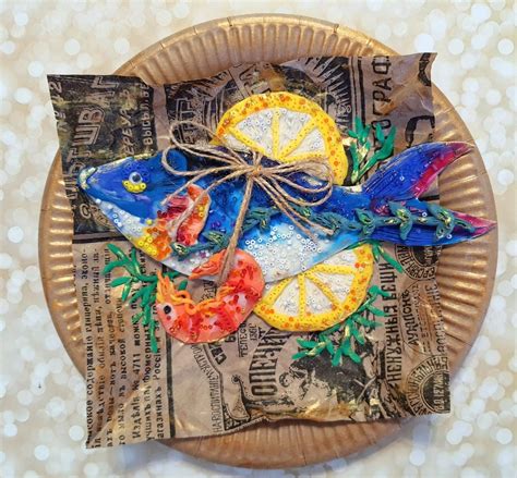 Детские поделки тарелка с рыбой и лимоном