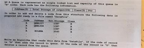 Q2 Queue Is Represented As Single Linked List And