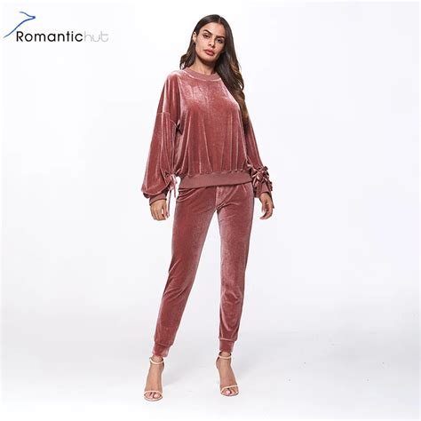 Romantichut Fashion Velvet 2 Piece Set Women Casual Long Sleeve Loose