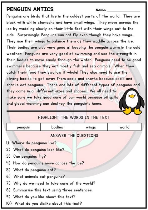 Grade 9 Reading Comprehension Passages With Questions And An