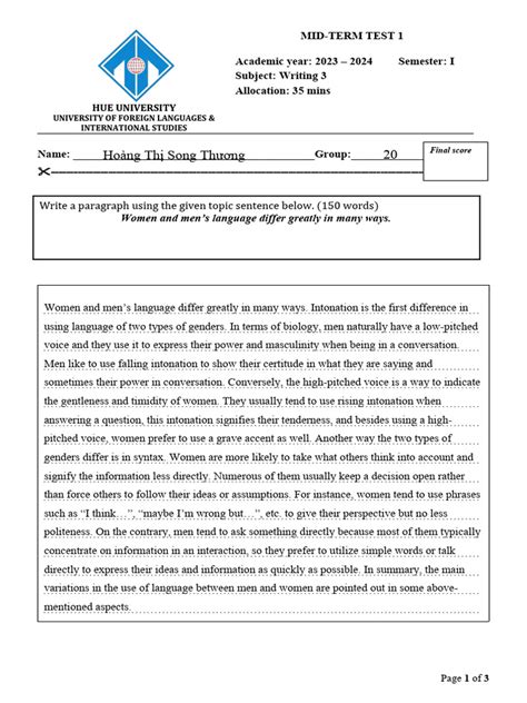 Writing Midterm Test 1 Form Pdf Linguistics Grammar