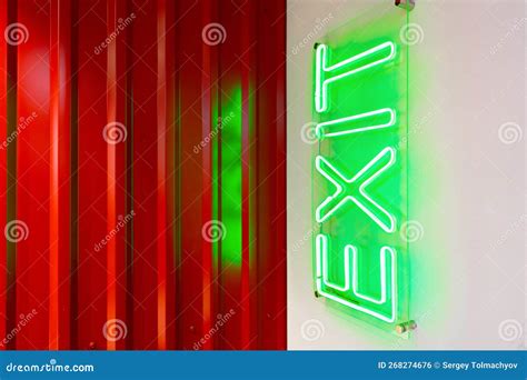 Exit Sign Green Light On The Wall Background Stock Photo Image Of Doorway Warning 268274676