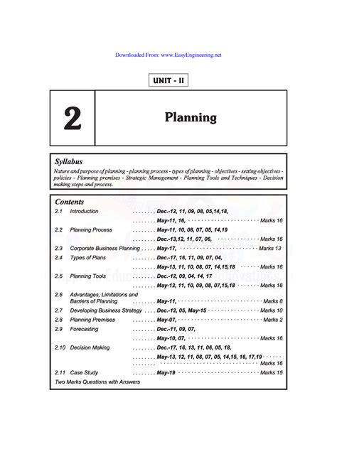 MG Principles Of Management Unit PRINCIPLES OF MANAGEMENT Nature Of Planning Selection