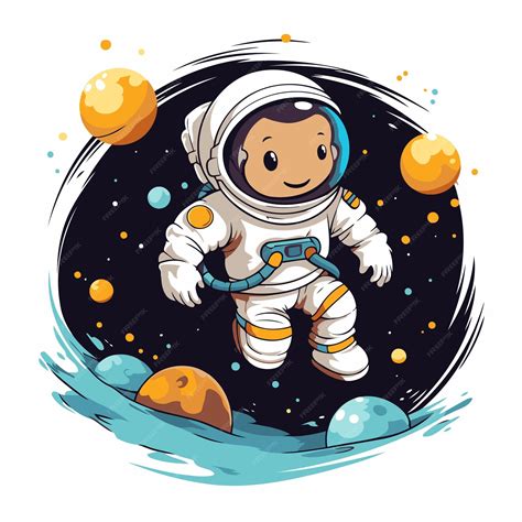 Астронавт в космосе Векторная иллюстрация мультфильма Премиум векторы