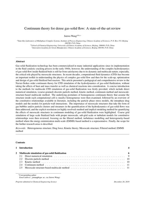 Pdf Continuum Theory For Dense Gas Solid Flow A State Of The Art Review
