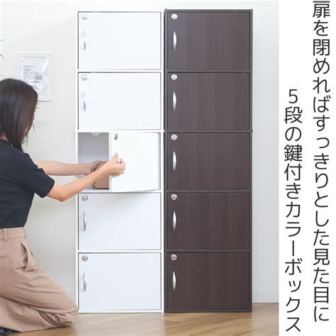 Dショッピング カラーボックス 5段 全段鍵付 幅42cm （ 収納 家具 鍵付き 棚 ロッカー Box 本棚 扉付き 収納ボックス 収納棚