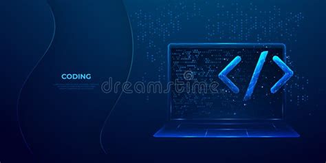 Abstract Programming Code Icon On A Laptop Screen In Light Blue Stock