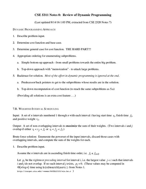 Notes 00 Review Of Dynamic Programming Cse 5311 Notes 0 Review Of Dynamic Programming Last