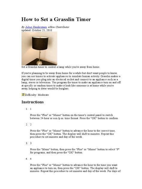 How To Set A Grasslin Timer Pdf Computers