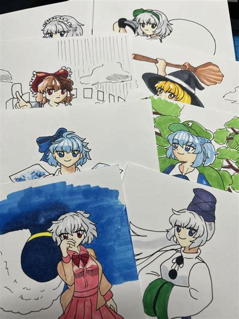 東方手描きイラスト8枚セット（妖夢、咲夜、霊夢、魔理沙、etc） その他