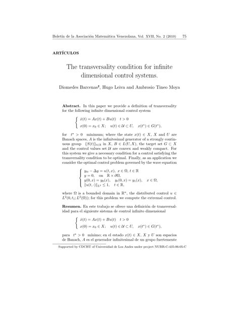 Pdf The Transversality Condition For Infinite Dimensional Control Systems