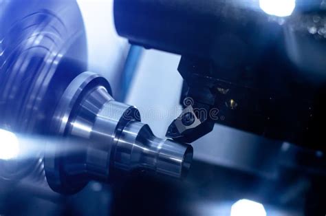 The Cnc Lathe Machine In Metal Working Process Stock Image Image Of
