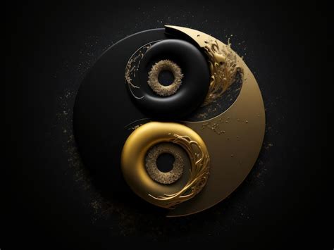 Premium AI Image Golden And Black Yin Yang Symbol With Floating