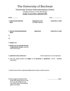 Fillable Online SC XRD Requisition Form The University Of Burdwan Fax Email Print PdfFiller