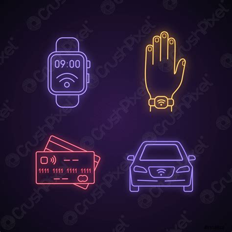 NFC Technology Neon Light Icons Set Stock Vector 3913628 Crushpixel